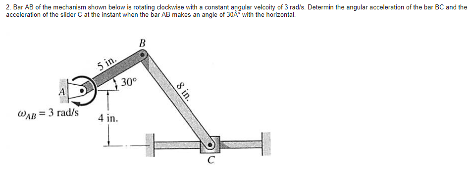 Solved 2. Bar AB of the mechanism shown below is rotating | Chegg.com