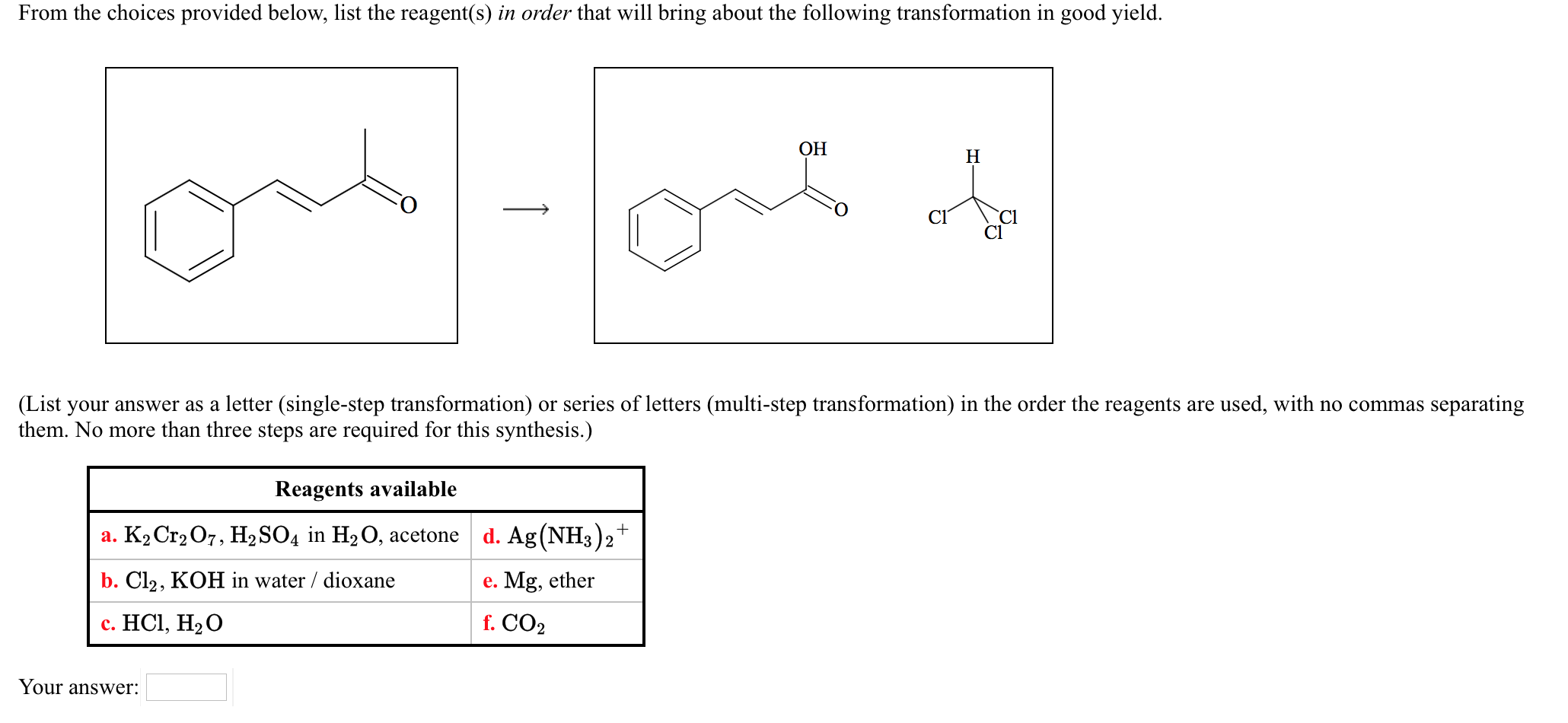 Solved From the choices provided below, list the reagent (s) | Chegg.com Solved From the choices provided below, list the reagent (s) | Chegg.com