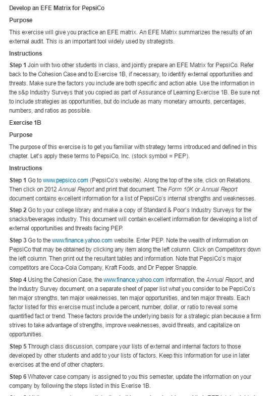 This exercise will give you practice an EFE matrix. | Chegg.com