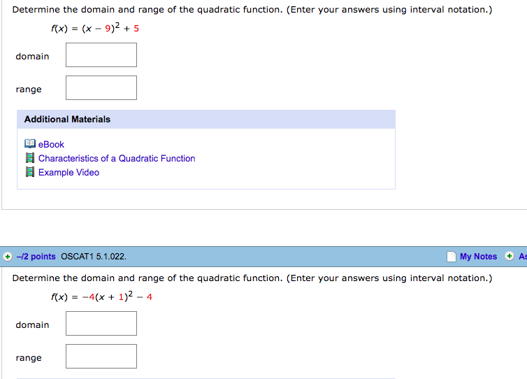 Solved Determine the domain and range of the quadratic | Chegg.com