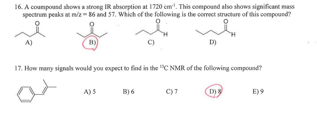 Solved A compound shows a strong IR absorption at 1720 | Chegg.com