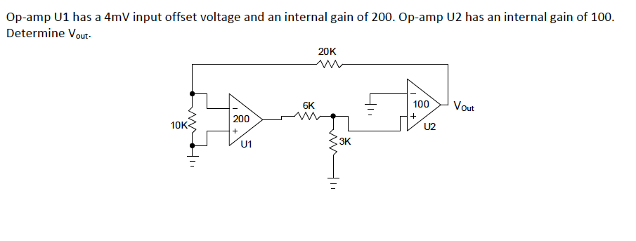 Solved Op-amp U1 has a 4mV input offset voltage and an | Chegg.com