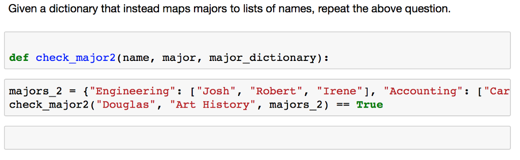 Solved Given a dictionary that instead maps majors to lists | Chegg.com