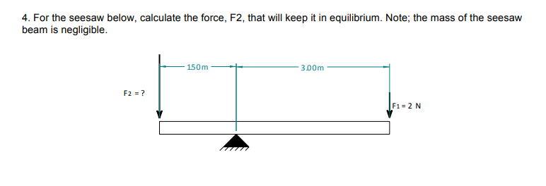 Solved For the seesaw below, calculate the force, F2, that | Chegg.com
