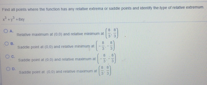 Solved Find all points where the function has any relative | Chegg.com