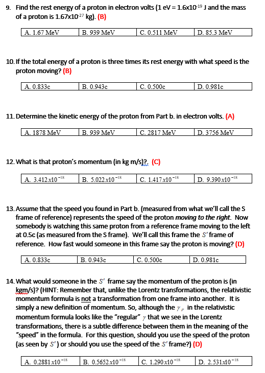 Solved 9. Find the rest energy of a proton in electron volts | Chegg.com
