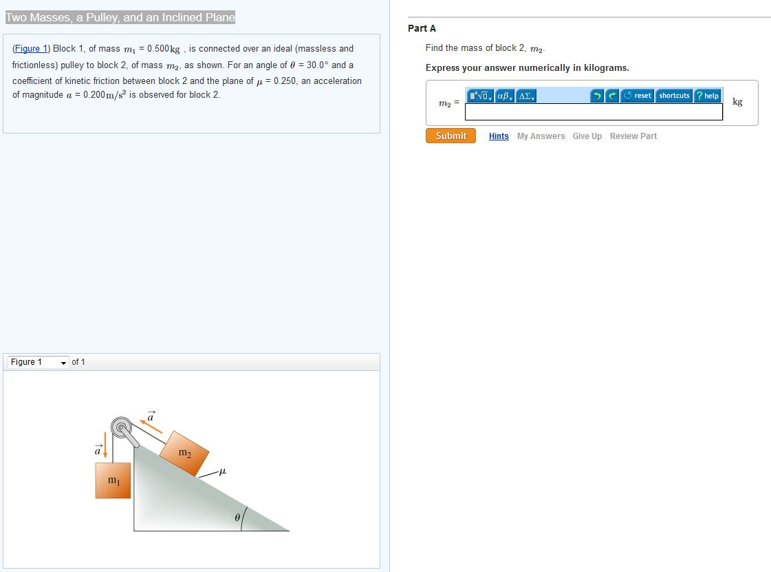 Solved Block 1, of mass m1 = 0. 500kg , is connected over an | Chegg.com
