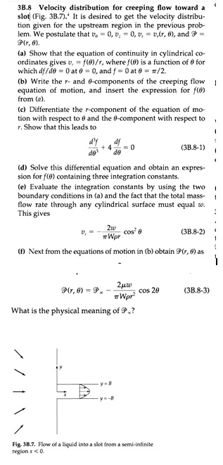 Velocity distribution for creeping flow toward a slot | Chegg.com