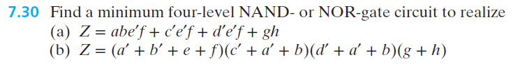 Solved Find a minimum four-level NAND- or NOR-gate circuit | Chegg.com