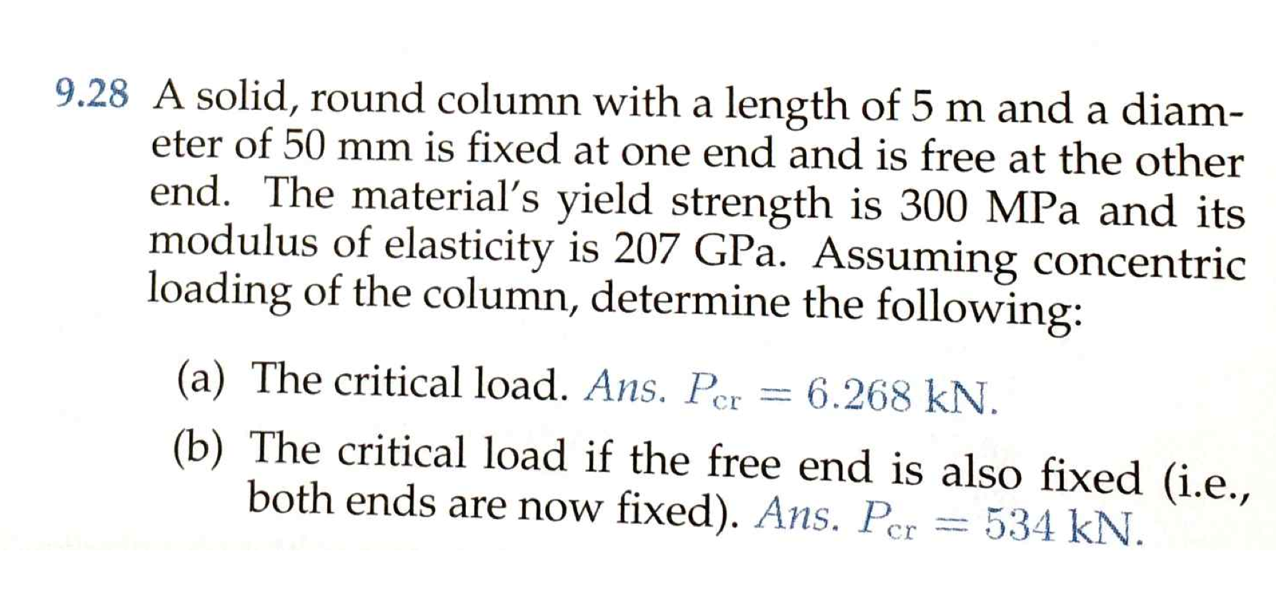 Solved A solid, round column with a length of 5 m and a | Chegg.com