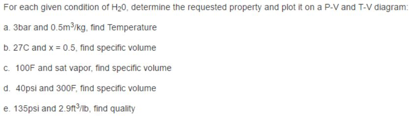 Solved For each given condition of H_2O, determine the | Chegg.com