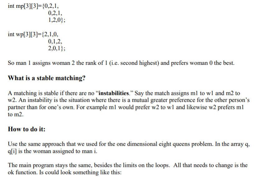 Programming Problenm Stable Marriage Using | Chegg.com