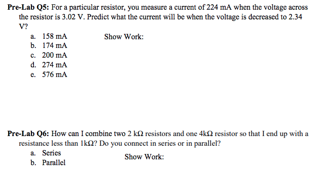 Solved Pre-Lab Q5: For a particular resistor, you measure a | Chegg.com