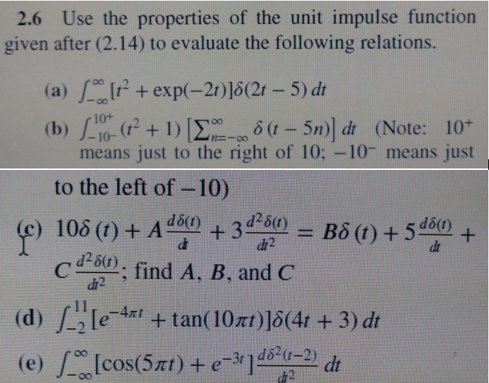 Solved Use the properties of the unit impulse function given | Chegg.com