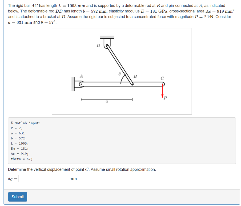 Solved The rigid bar AC has length L = 1003 mm and is | Chegg.com