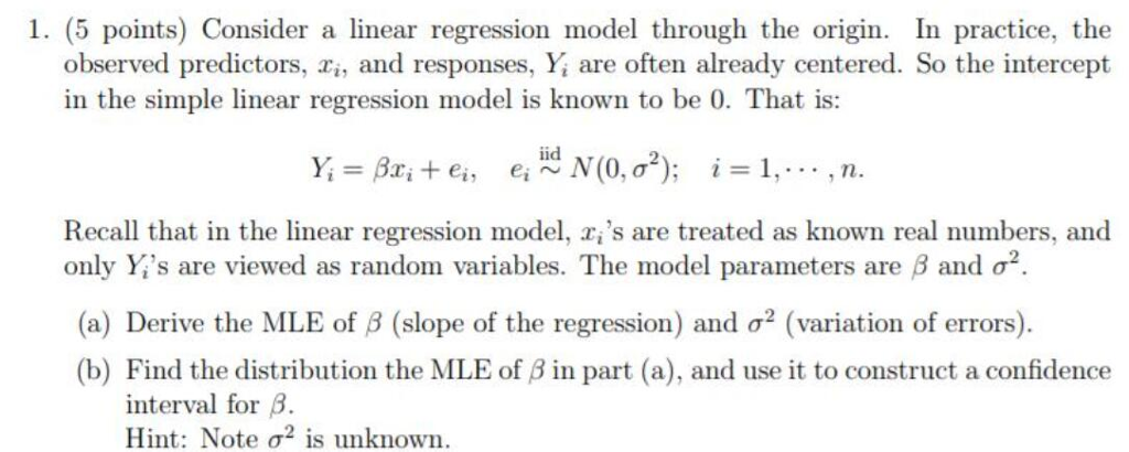 Solved 1. (5 points) Consider a linear regression model | Chegg.com