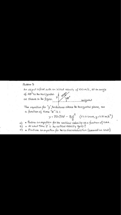 Solved An object is fired with an initial velocity of 100 | Chegg.com