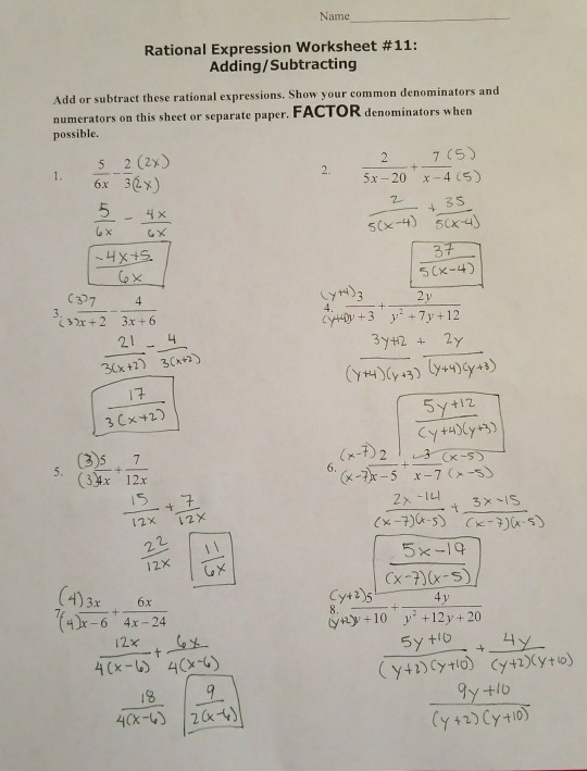 Rational Expressions Worksheets With Answers And Solutions