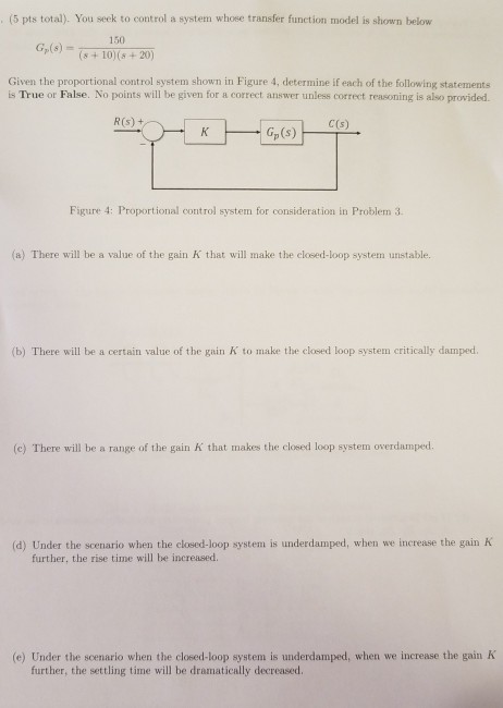 Solved (5 pts total). You seek to control a system whose | Chegg.com