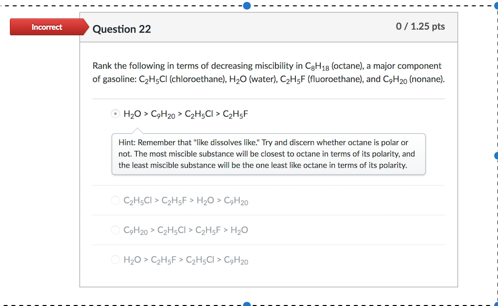Solved Rank the following in terms of decreasing miscibility | Chegg.com