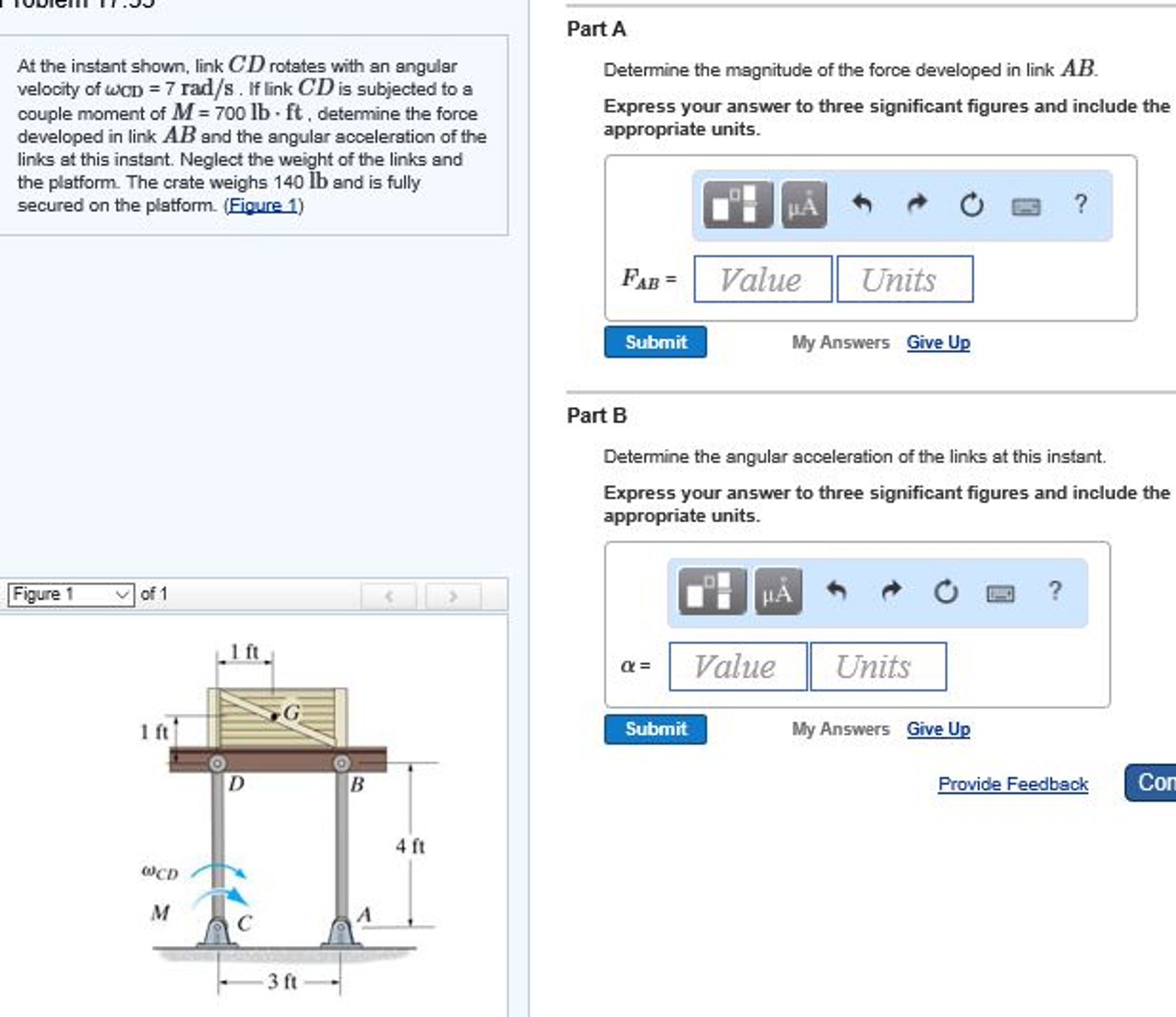 Solved At The Instant Shown Link Cd Rotates With An Angular 