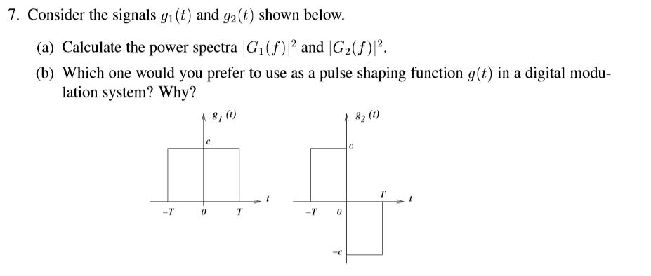 Solved Consider the signals g1(t) and g2(t) shown below. | Chegg.com