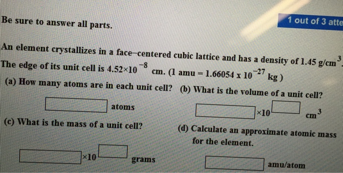 Solved An element crystallizes in a face-centered cubic | Chegg.com