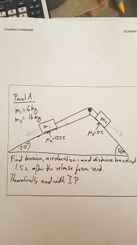Solved Find tension, acceleration, and distance traveled | Chegg.com