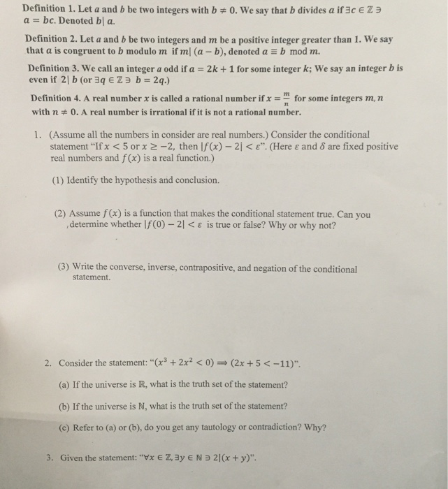 Solved Definition 1, Let a and b be two integers with bヂ0, | Chegg.com