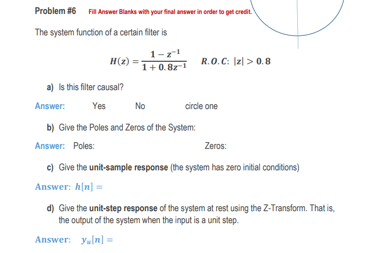 Solved Problem #6 Fill Answer Blanks with your final answer | Chegg.com