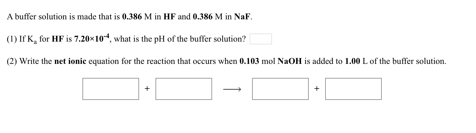 Solved A buffer solution is made that is 0.386 M in HF and | Chegg.com