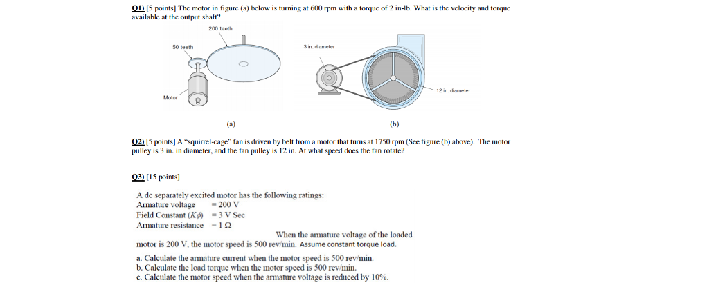 Solved The motor in figure below is turning at 600 rpm with | Chegg.com