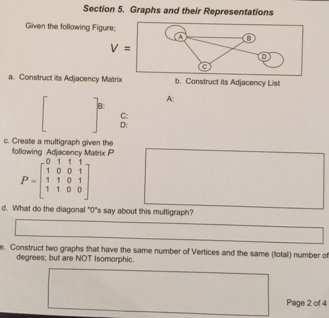 Solved Section 5. Graphs and their Representations Given the | Chegg.com