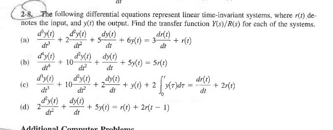 Solved The following differential equations represent linear | Chegg.com