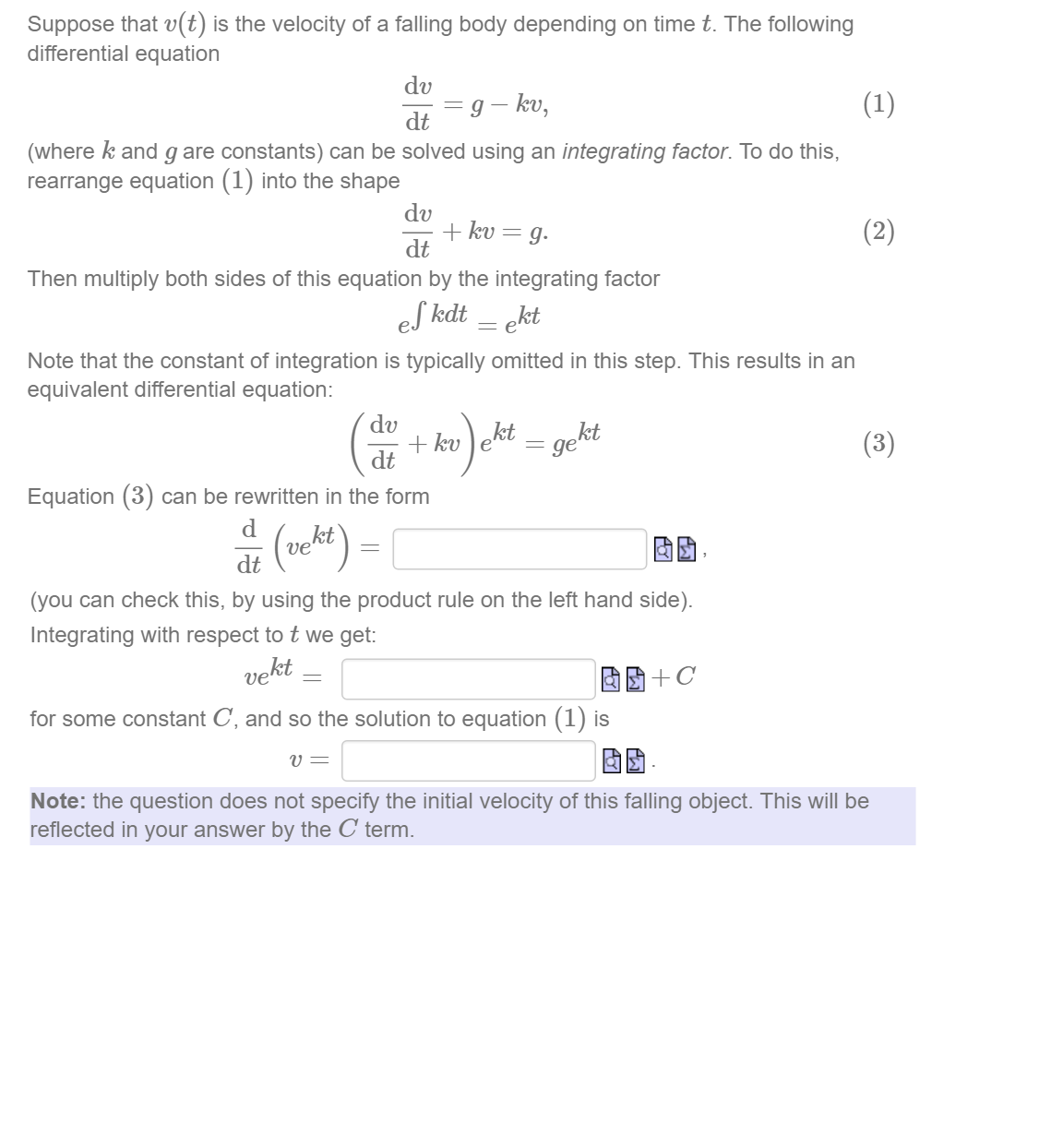 Solved Suppose That V T Is The Velocity Of A Falling Body