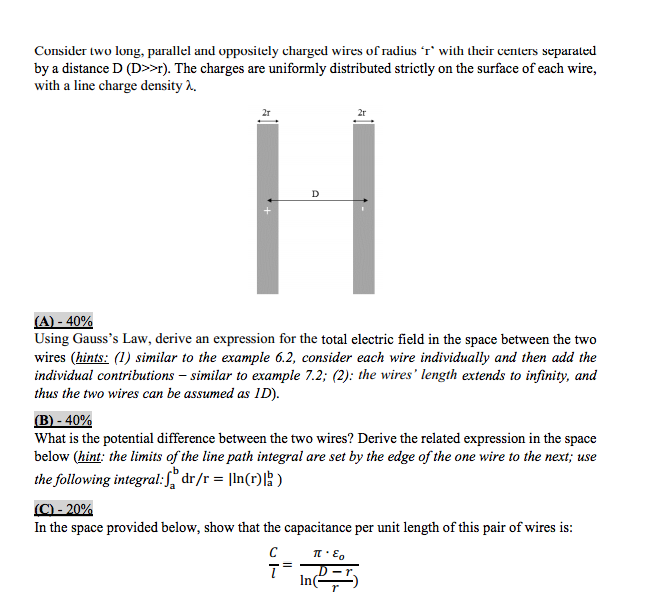 Consider two long, parallel and oppositely charged | Chegg.com