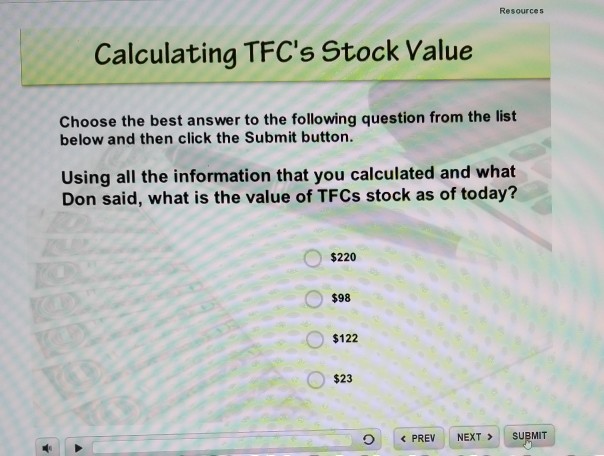 Solved From the scenario, value a share of TFC’s stock using | Chegg.com