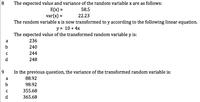 Solved 8 8 expected value and variance of the random | Chegg.com