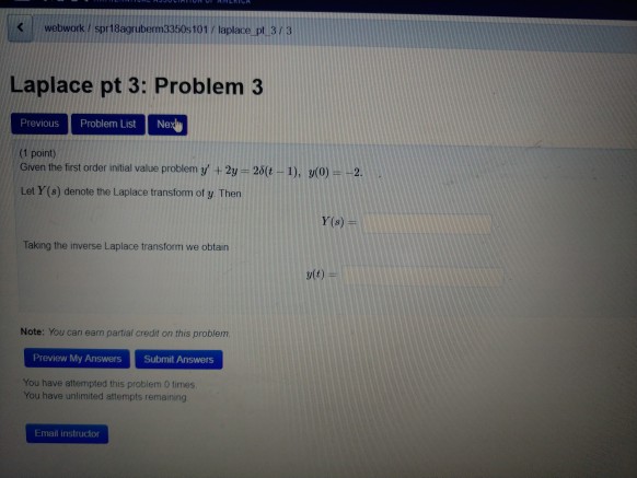 Solved Kwebwork / Spr18agruberm3350s101/ laplace pt 373 | Chegg.com
