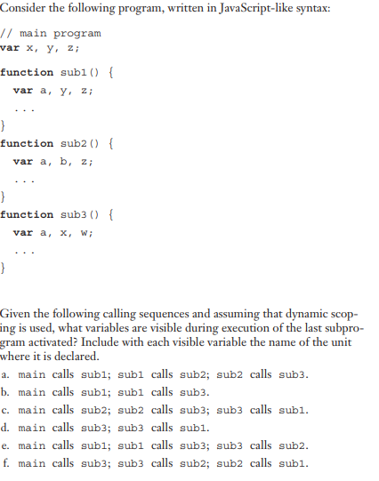 Consider the following program, writ ten in | Chegg.com