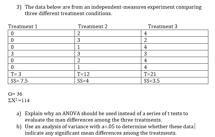 Explain why an ANOVA should be used instead of a | Chegg.com