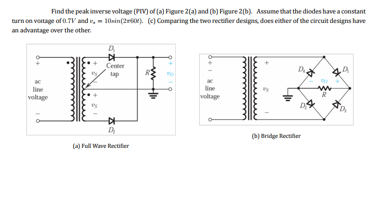 Solved Find the peak inverse voltage (PIV) of (a) Figure | Chegg.com