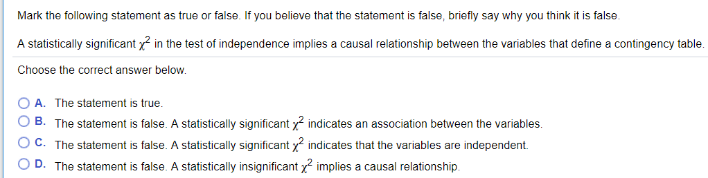 Solved Mark the following statement as true or false. If you | Chegg.com