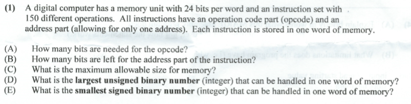 Solved A Digital Computer Has A Memory Unit With 24 Bits Per 5962