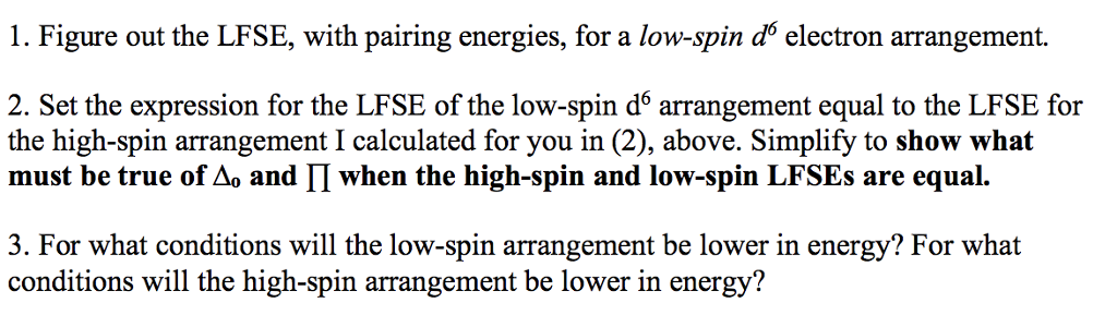 1. Figure out the LFSE, with pairing energies, for a | Chegg.com