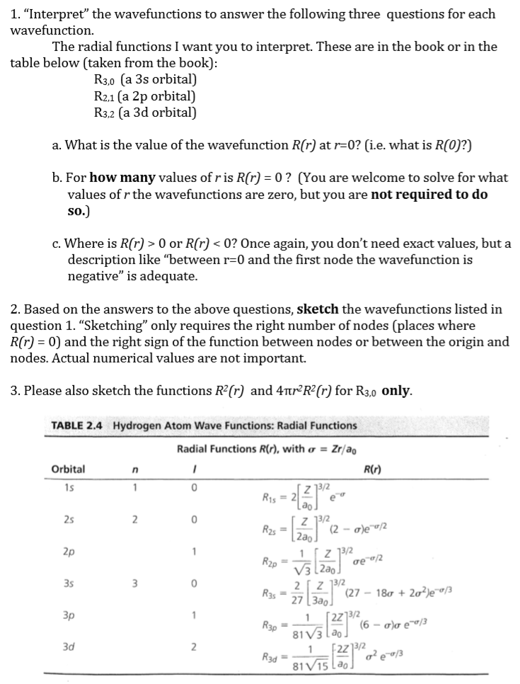 1 “interpret The Wavefunctions To Answer The