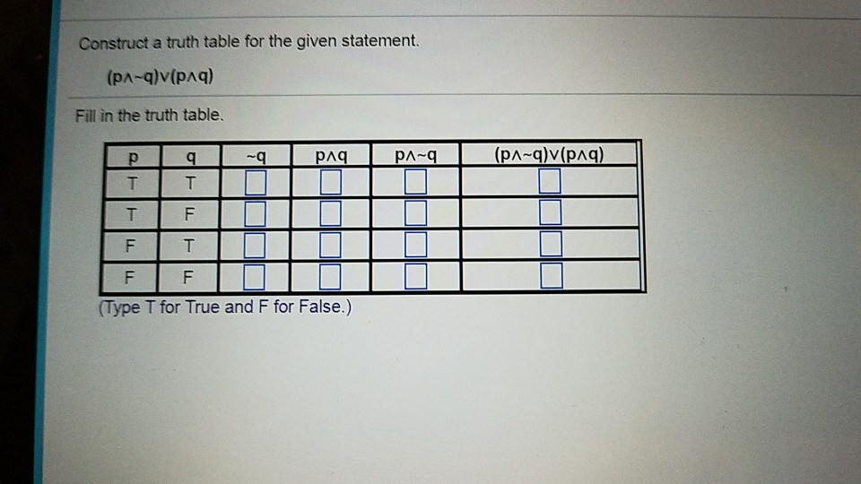 Solved Construct a truth table for the given statement. Fill | Chegg.com