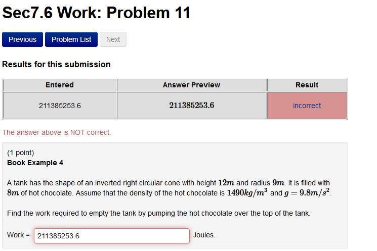 Solved Sec7.6 Work: Problem 11 Previous Problem List Next | Chegg.com