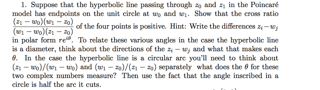 Solved 1. Suppose that the hyperbolic line passing through | Chegg.com