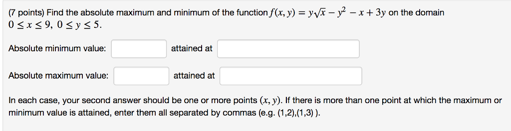 Solved (7 points) Find the absolute maximum and minimum of | Chegg.com